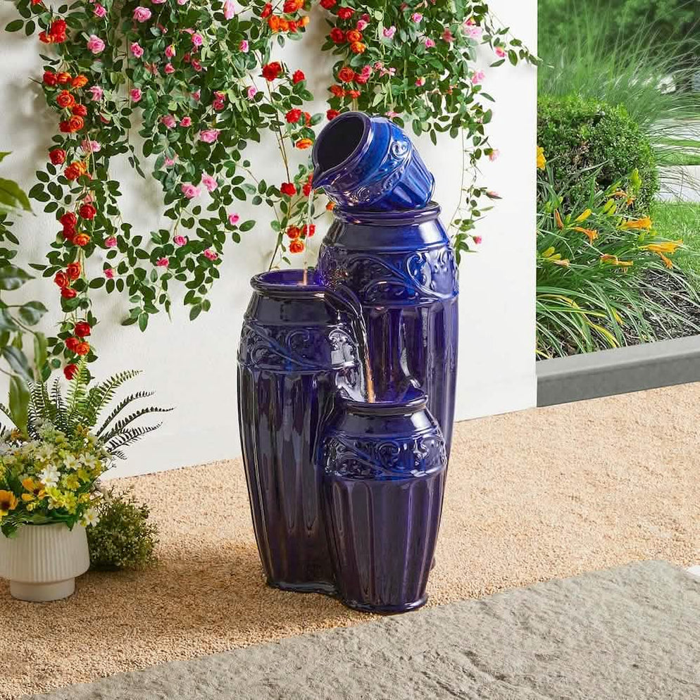 Cora 3-Tier Ceramic Pots Water Feature - Perfect for Outdoors ...