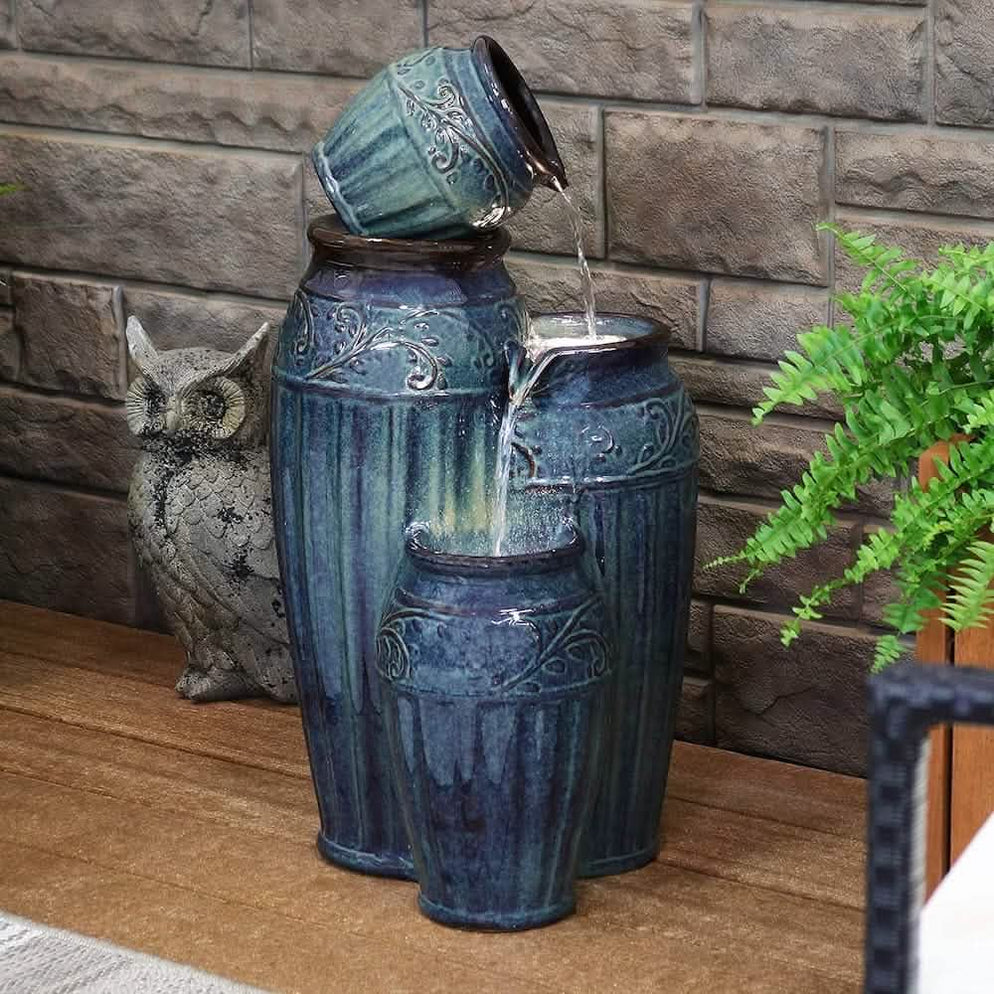 Cora 3-Tier Ceramic Pots Water Feature - Perfect for Outdoors ...