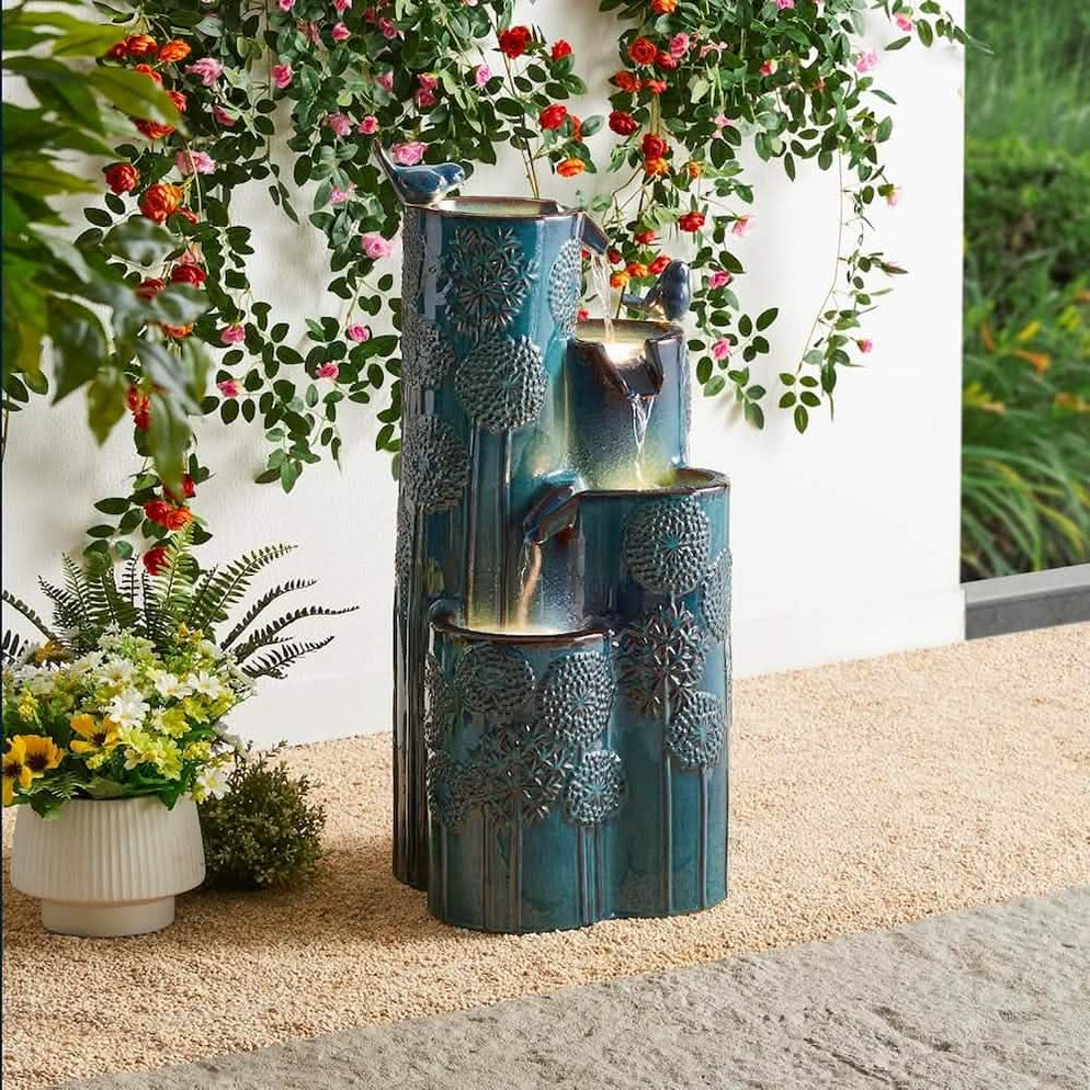 Dandelion Embossed 4-Tier Ceramic Fountain — Fountainland