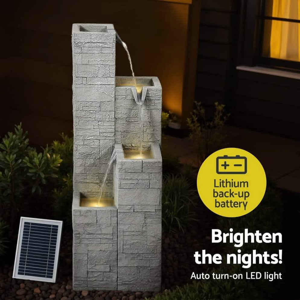 Solar Stacked Blocks 4-Tier Cascading Water Feature — Fountainland