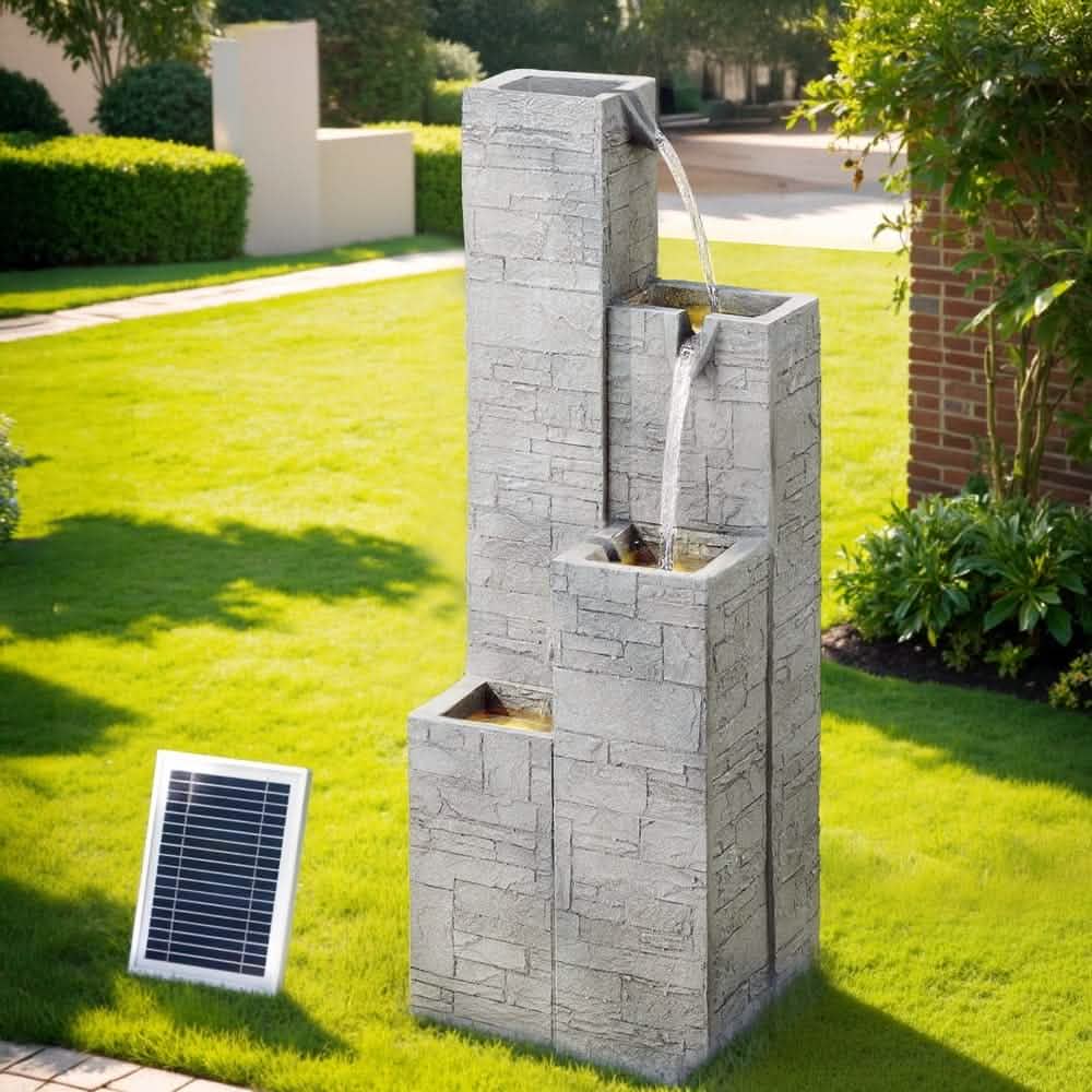 Solar Stacked Blocks 4-Tier Cascading Water Feature — Fountainland
