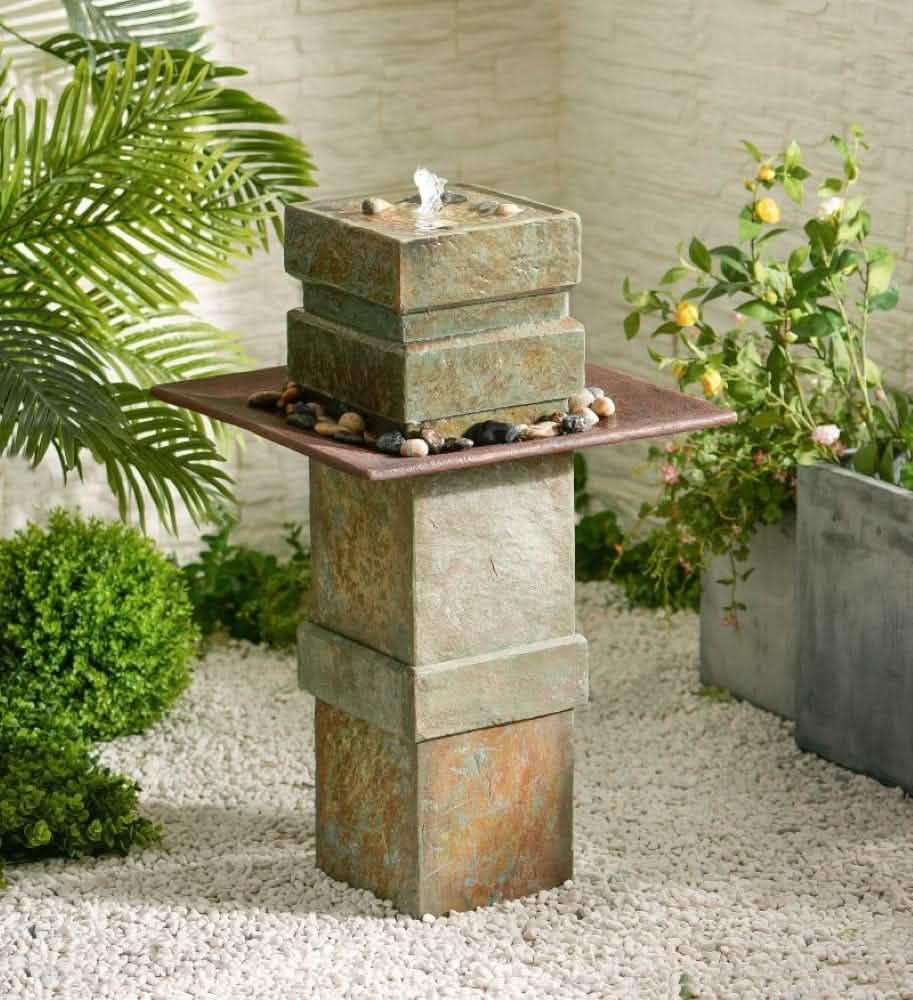 Terra Pillar Slate & Copper Modern Tower Fountain — Fountainland